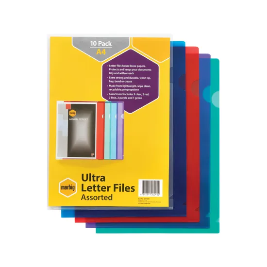 Marbig File A4 Letter Astd Col - PK 10