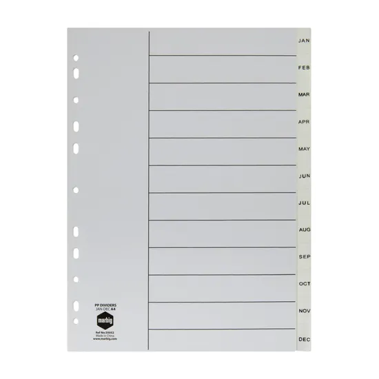 Marbig Indices White PP A4 Jan-Dec Tab