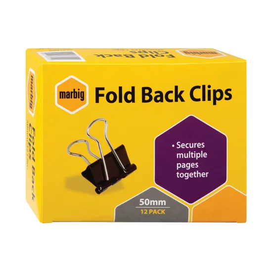 Marbig Fold Back Clips 50mm Box 12