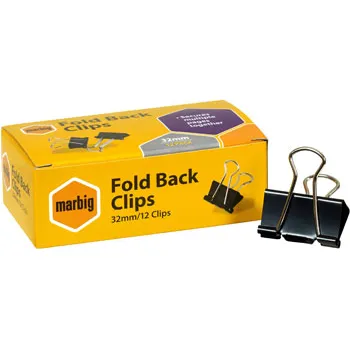 Marbig Fold Back Clips 32mm Box 12