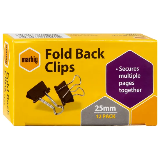 Marbig Fold Back Clips 25mm Box 12