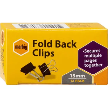 Marbig Fold Back Clips 15mm Box 12