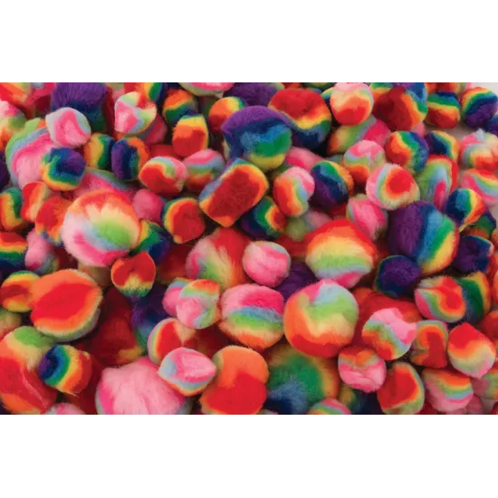 Rainbow Assorted Sized Pom Poms - Pack of 200