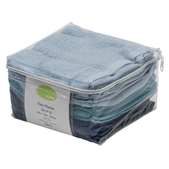 Max & Rosie Face Washers - Sky/Teal/Denim 10 Pieces - MTA Catalogue