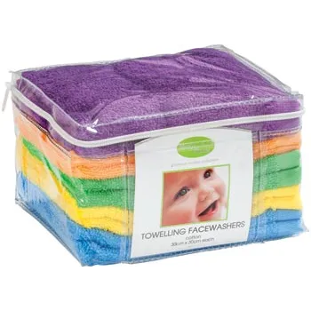 Max & Rosie Cotton Face Washers 30x30cm - Rainbow 10 Pieces