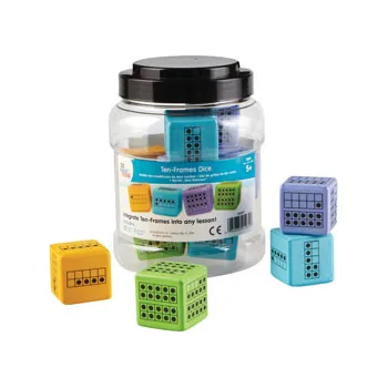 Colourful Foam Ten Frames Dice - Set of 12