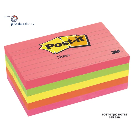 Post-It Notes Neon Lined 73x123mm - PK 5
