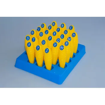 Stamping Sticks Uppercase Letters in Tray