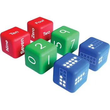 Tens Frame, Number & Name Dice - Set of 6
