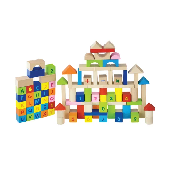 Alphabet & Numbers Wooden Blocks Set - 100 Piecess
