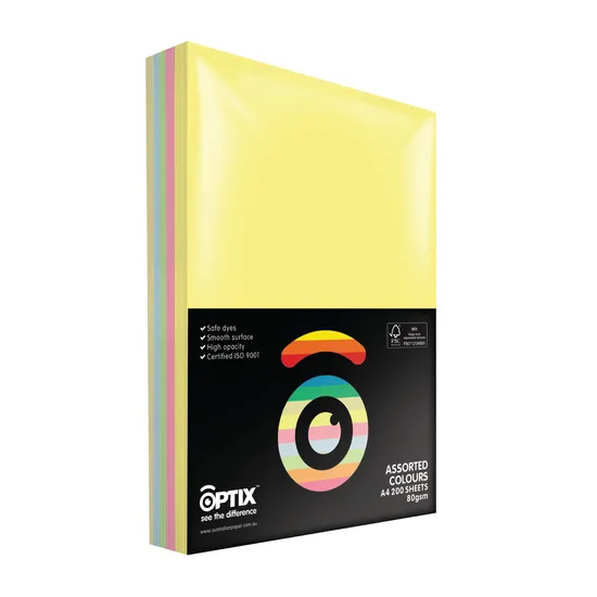 Optix A4 Pastel Copy Paper 80gsm - Pack 200