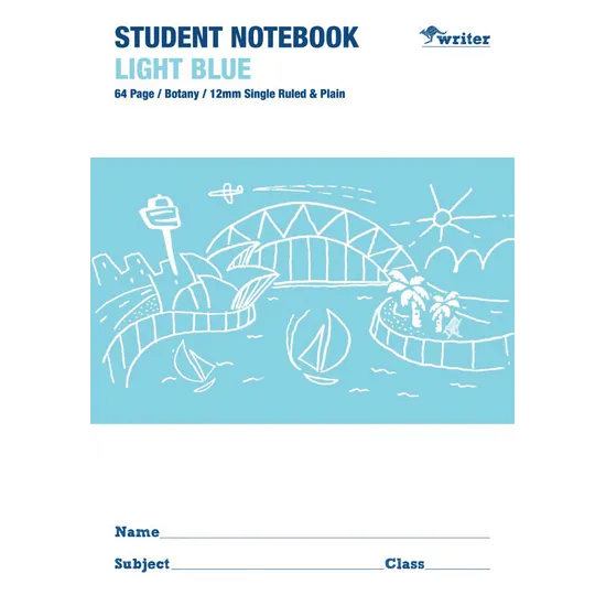 Writer Student Notebook Light Blue 250x175 mm 12 mm 64p