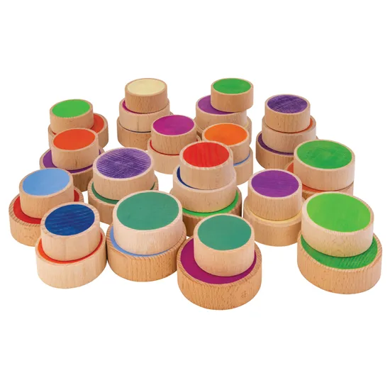 Coloured Wooden Discs - 36 Pieces