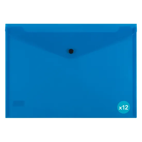 Document Wallet A4 Button Close Blue Pk12