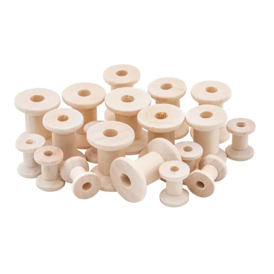 Natural Wooden Spools Assorted Sizes – Pack of 50