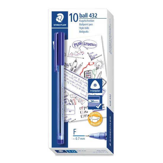 Stick 432 Triangular Pen Fine Blue - Pack of 10