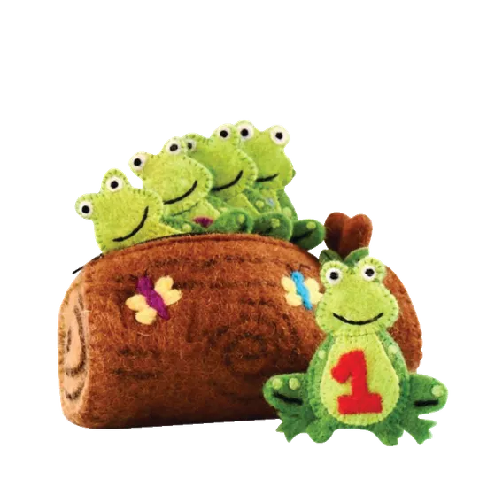 5 Little Speckled Frogs + Log Finger Puppet Set - MTA Catalogue