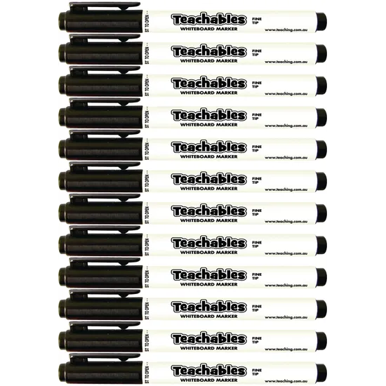 Teachables Whiteboard Markers Thinline Black - Pack of 12