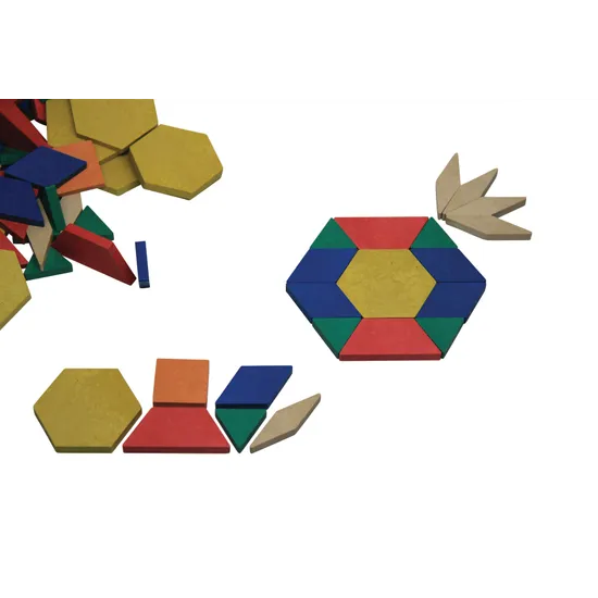 Teachables Eco-Wood Pattern Blocks – Colourful Shapes, Set of 250