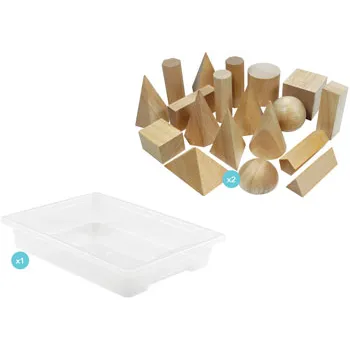 Wooden Geometric Shapes & Tray 36 pc