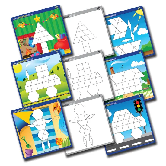 Teachables Pattern Blocks with Colour Cards – 12 Pieces