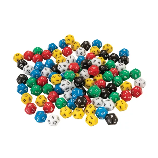 Teachables Dice – 12-Face, Numbers 1–12, Jar of 100