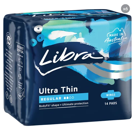 Libra Ultra Thin Regular Pads Wings 14's - Pack of 6