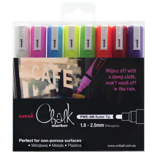 Uni Chalk Marker Bullet Fluoro - Pack of 8
