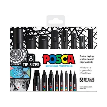 POSCA Marker Assorted Black - Pack of 8