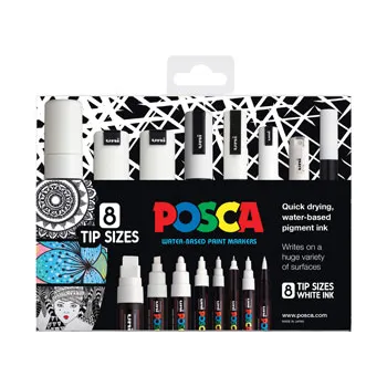 POSCA Marker Assorted White - Pack of 8