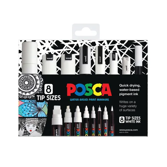 POSCA White Assorted Tip Marker – Pack of 8